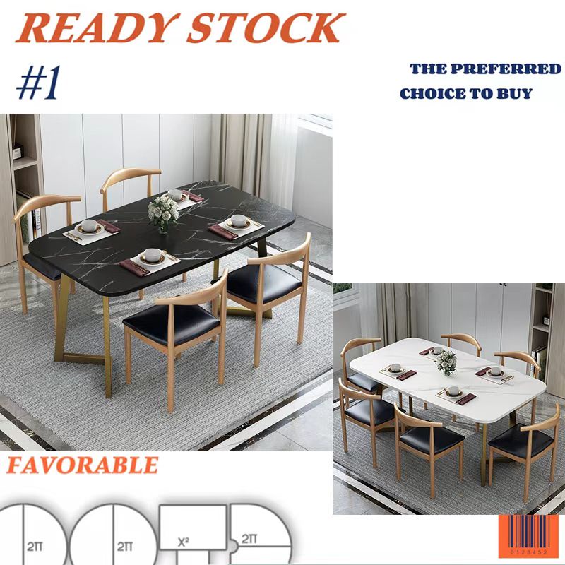️COD ️140CM Imitation marble Dining Table Kitchen long table simple ...