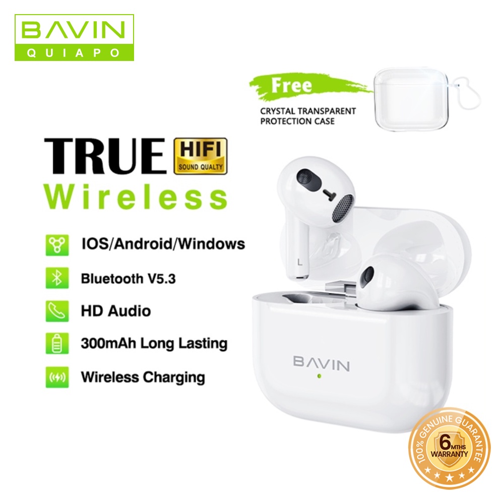 [FREE CASE] BAVIN BA37 TWS Wireless Bluetooth Earphone Wireless Charging HD Audio Earbuds ...