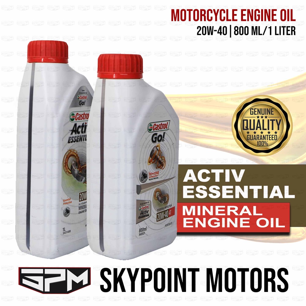 CASTROL ACTIV ESSENTIAL - 20W-40 - MINERAL Engine Oil - 1L/800ml (9401 ...