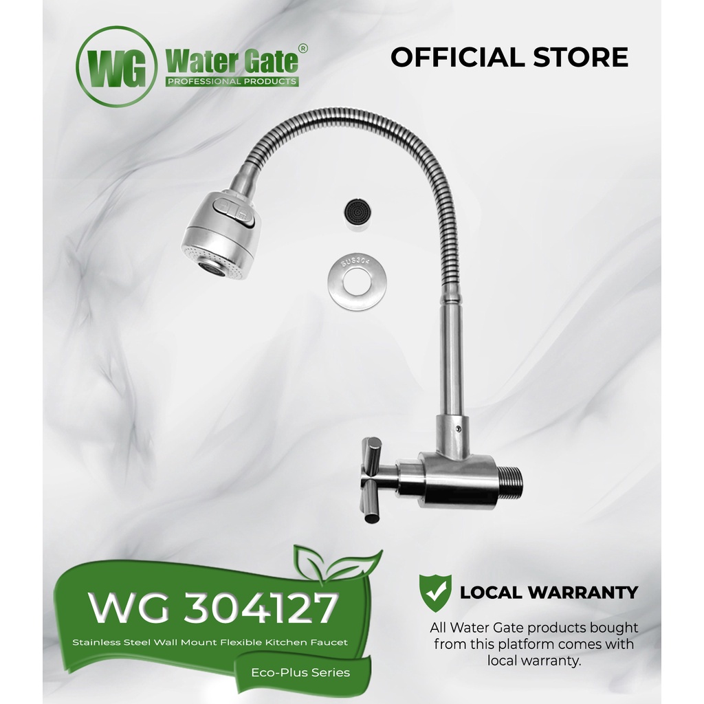 Stainless Steel Wall Mount Flexible Kitchen Faucet | Water Gate WG ...