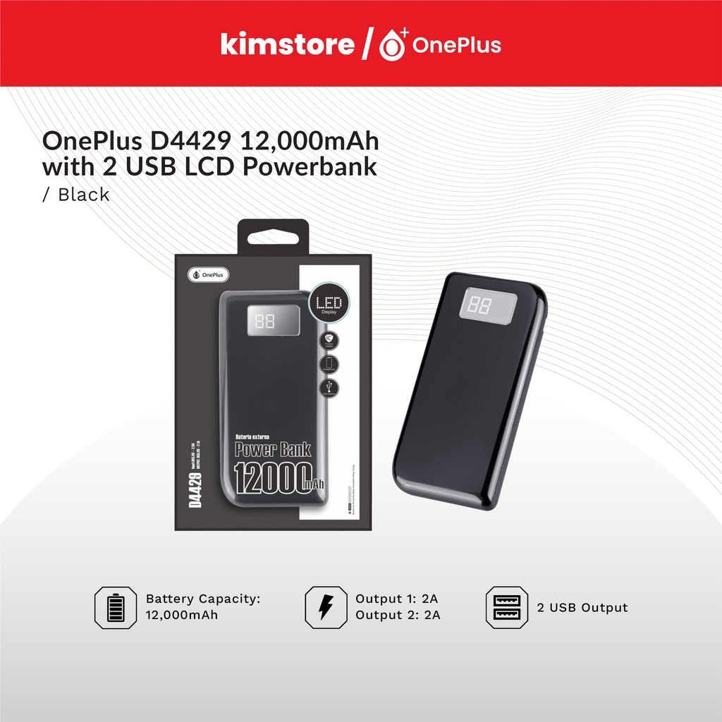 OnePlus MTK D4429 12000 Mah with 2 USB LCD Power Bank | Shopee Philippines