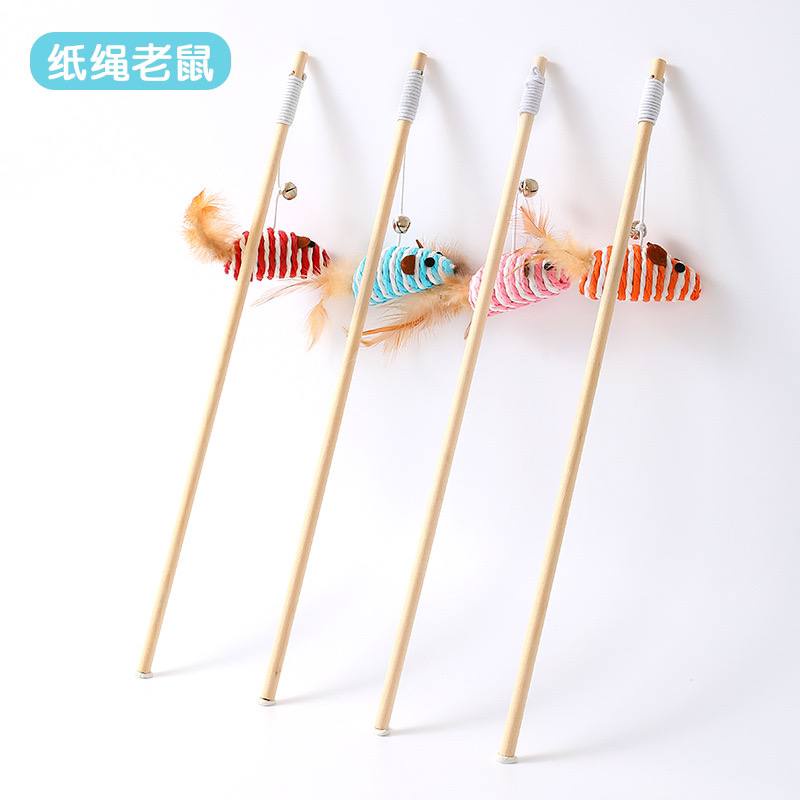 Cat Pet Teaser Play Bell Feather Stick Interactive Funny Cat Stick Toy ...