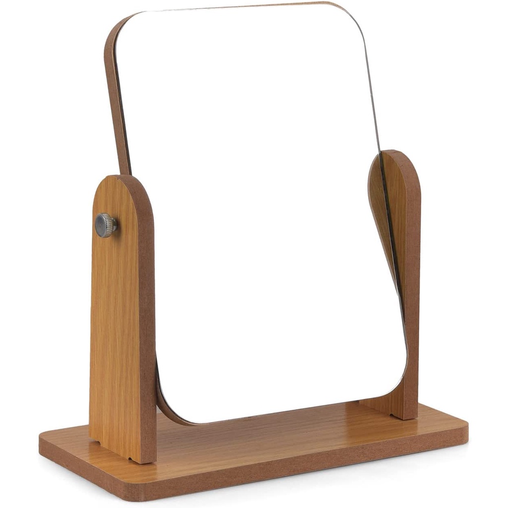 Wooden Desk Mirror 360 Degree Swivel Mirror Single-Sided Makeup Table ...