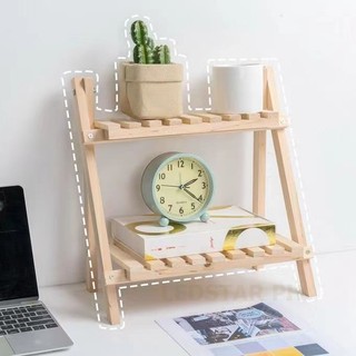 Collapsible Wooden Double Layer Shelf Durable Shelf Flowerpot Spice ...
