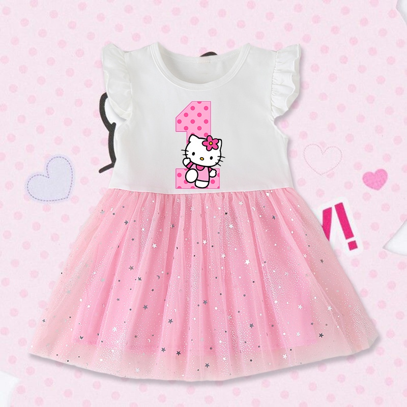 Hello Kitty 1-4Y Baby Girls Birthday Dress Short Sleeve Star Style ...