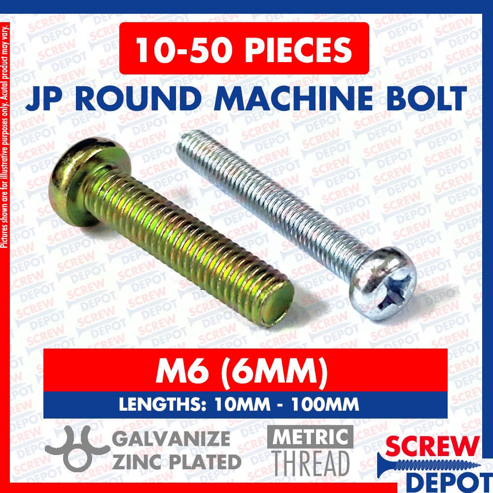 10-50PCS M6 JP Machine Bolt | Round Head Phillips | Screw Depot ...