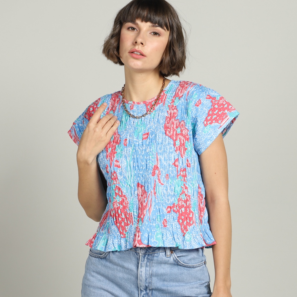 KALIKO Smock Detail Top Batik HONG Sekouwit in Blue | Shopee Philippines