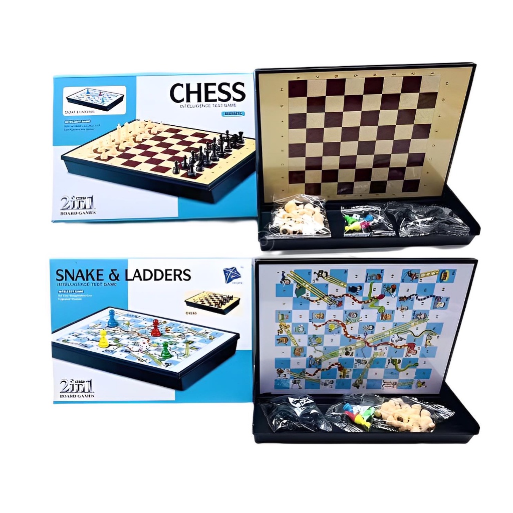 2in1 Folding Magnetic Travel Snakes and Ladder Set and Chess - 6.7 ...