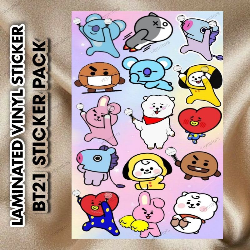 BTS BT21 LAMINATED VINYL STICKER PACK WATERPROOF | Shopee Philippines