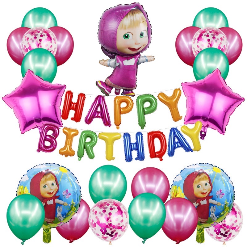 1Set New Masha and The Bear Cartoon Balloon Toy Shape Girl Children ...