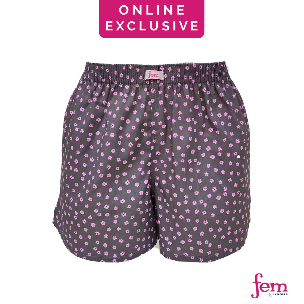 Fem by Hanford Ladies Women 100% Premium Cotton Woven Comfy Sleep Lounge Boxer Shorts Print FW6 ...