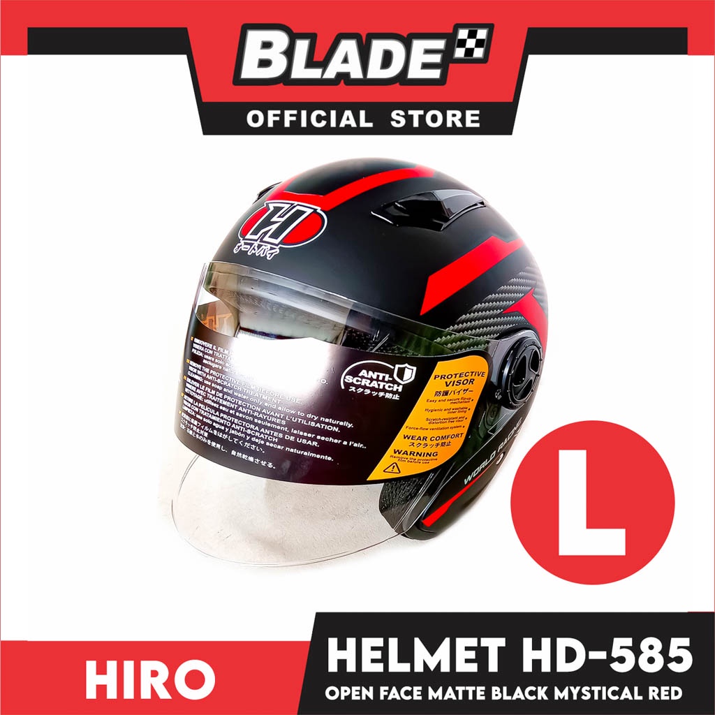 HIRO Helmet OF (Large) HD-585 Matte Black Mystical Red Color (Open Face ...