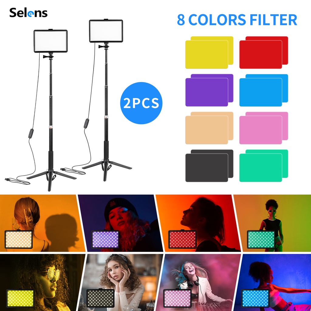 Selens 2PCS LED Video Light 8 inch Dimmable Flat-panel Fill Lamp USB ...