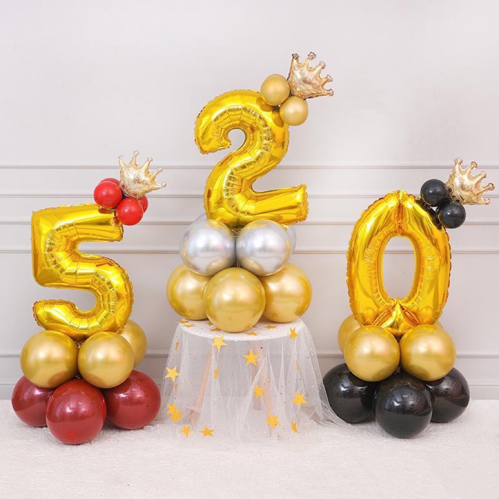 32 inch Number Balloons Crown Foil Latex Combination Balloons Birthday ...