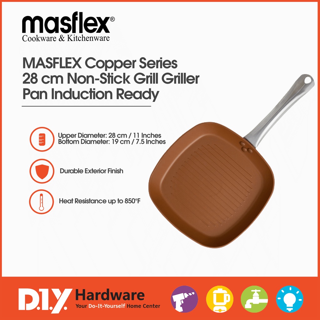 Masflex Copper Series 28 cm Non-Stick Grill Griller Pan Induction Ready ...