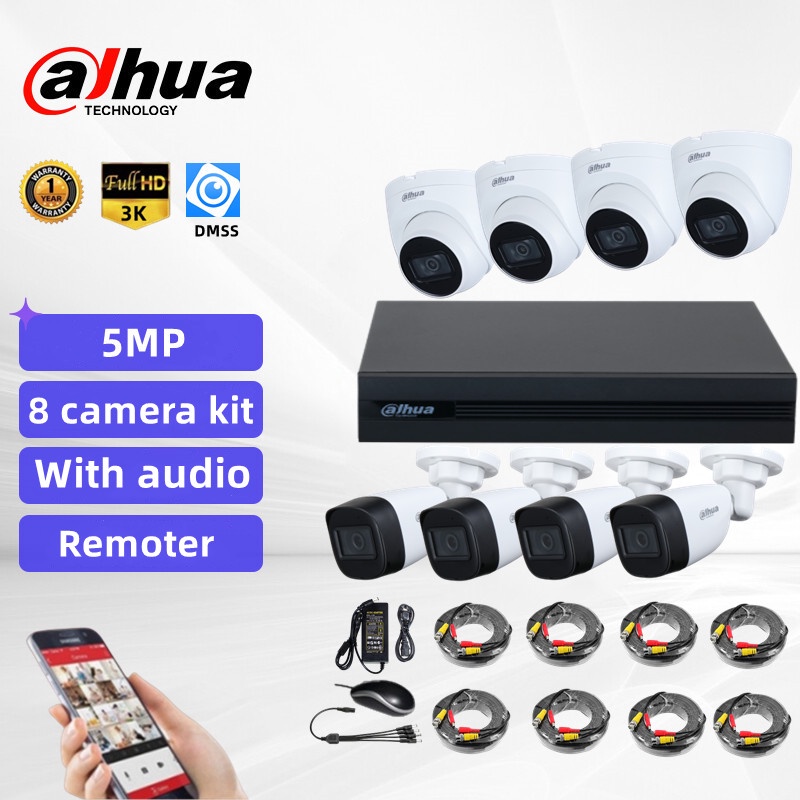 Dahua CCTV Camera Kit With audio 4/8 CH CCTV Kit 3K HD 5MP Camera DVR Complete CCTV Package ...