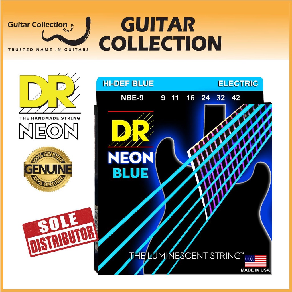 DR Strings NBE-9 NEON Blue Coated Nickel Plated Electric Guitar Strings ...