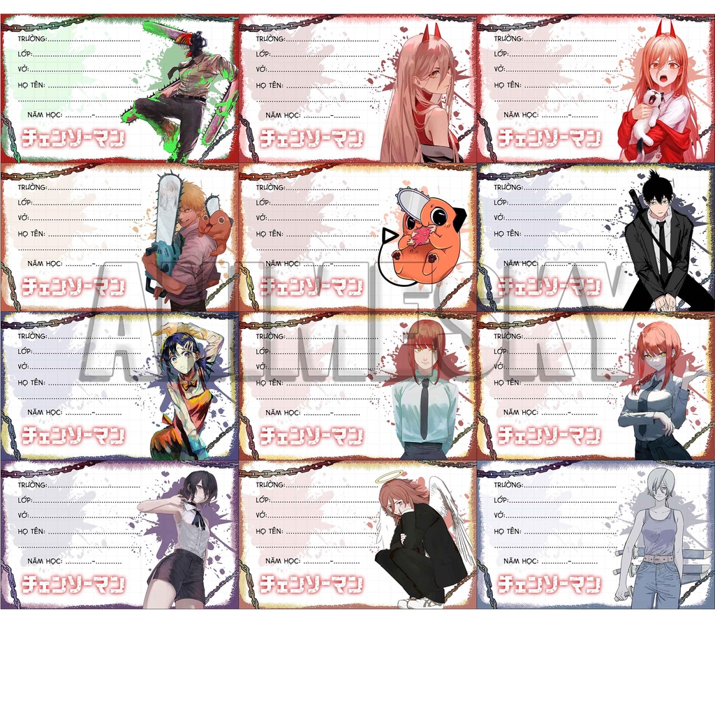 Chainsaw man Anime notebook labels 1 set of 12 unique designs ...