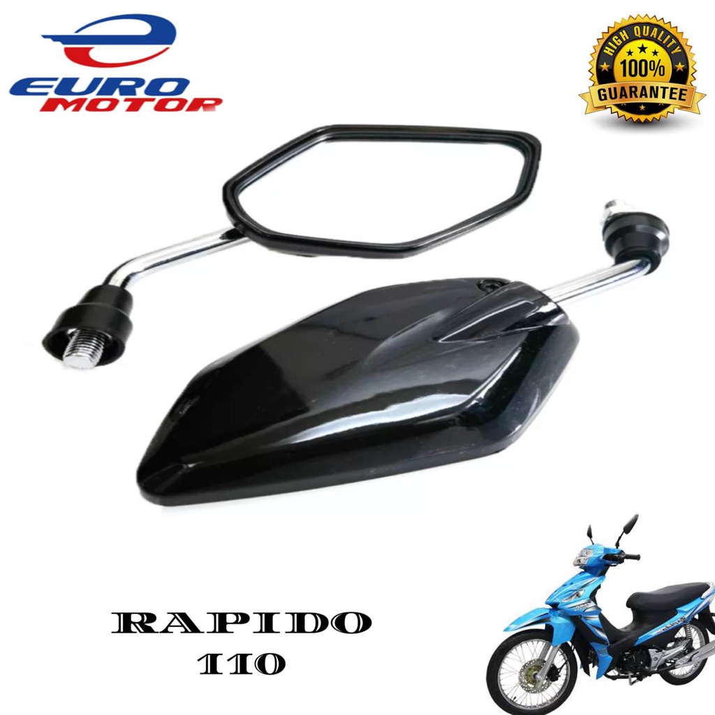EURO RAPIDO - Motorcycle Side Mirror Glossy black | Short Stem | Chrome ...