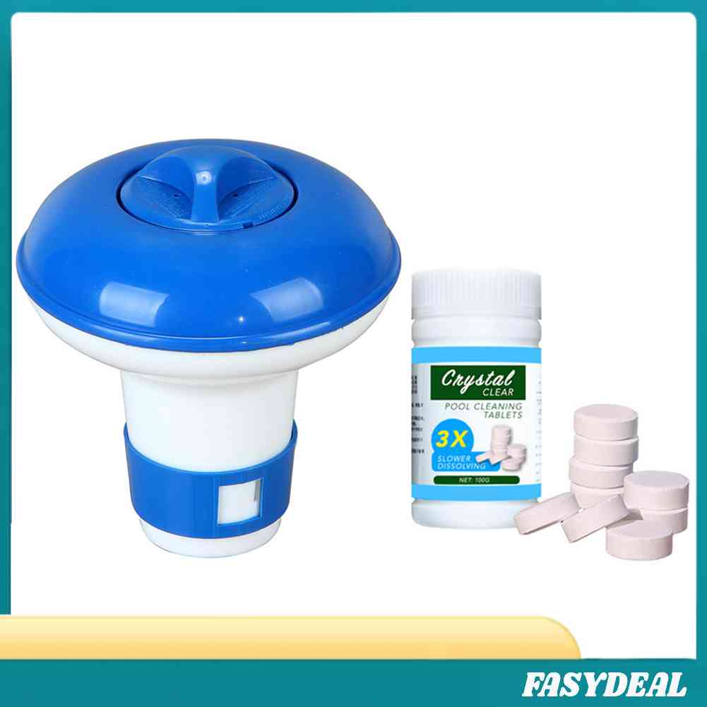 50Pcs Pool Cleaning Tablet+Floating Chlorine Chemical Dispenser Tub ...