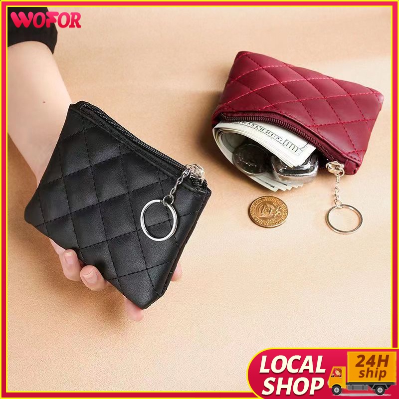 Women Men Leather Coin Purse Card Wallet Clutch Double Zipper Small ...