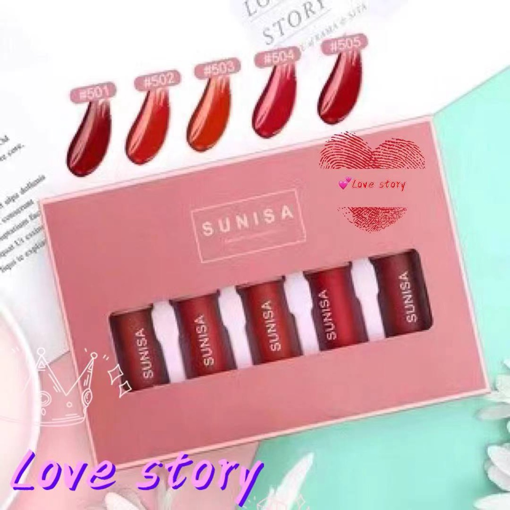 Love Story SUNISA Lipstick Set 5in1 Matte Waterproof Lipstick Set Gift ...