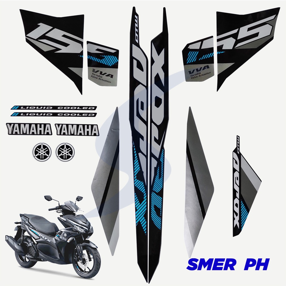 Motorcycle Decal Yamaha Aerox v2 2023 Glossy Black Cyan Whitesticker ...