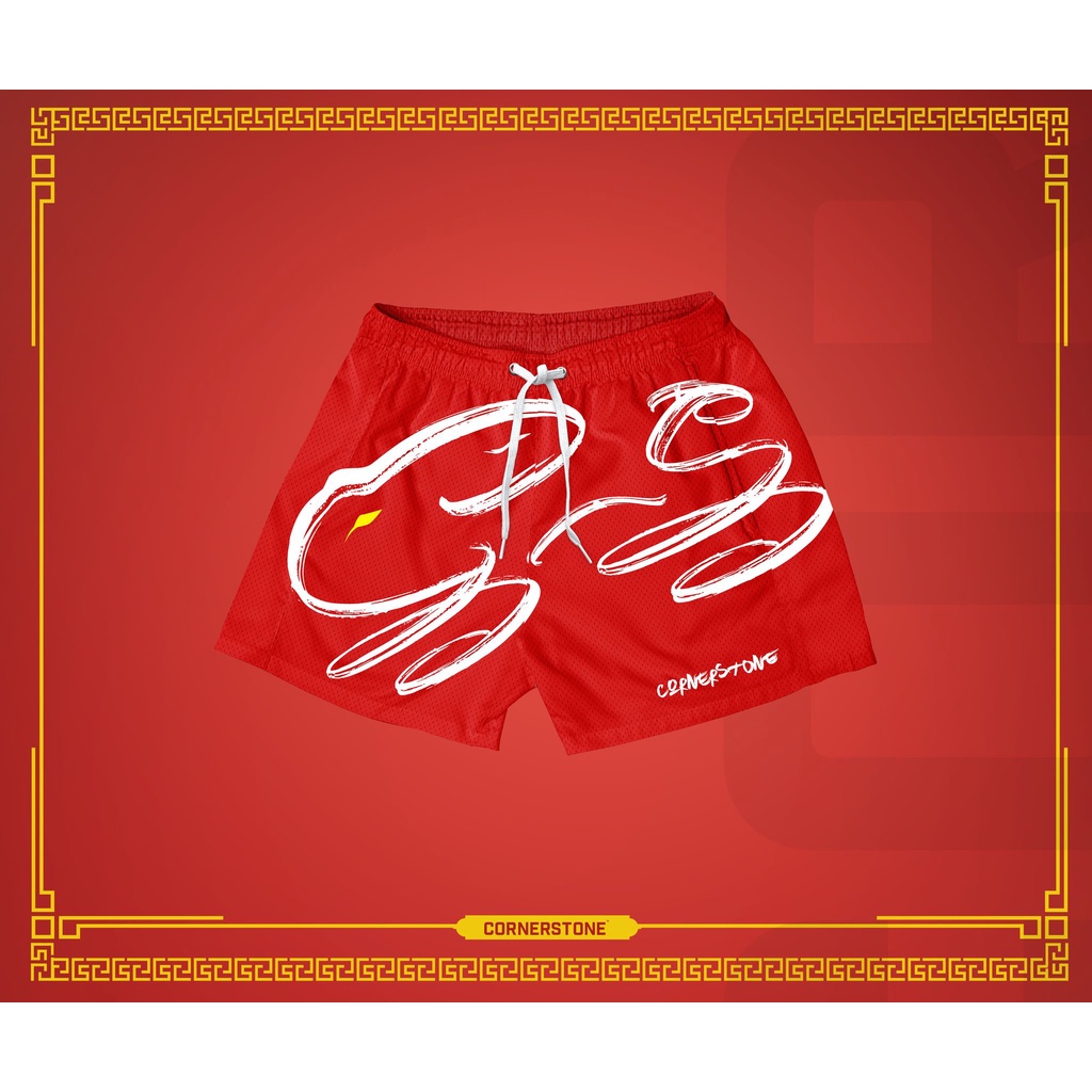 CORNERSTONE CLOTHING ALL OVER PRINT MESH SHORT "PAINT BRUSH RABBIT" RED ...
