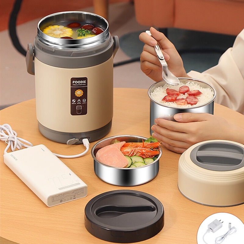 USB Electric Heated Lunch Box Stainless Steel Food Warmer Bento Lunch ...
