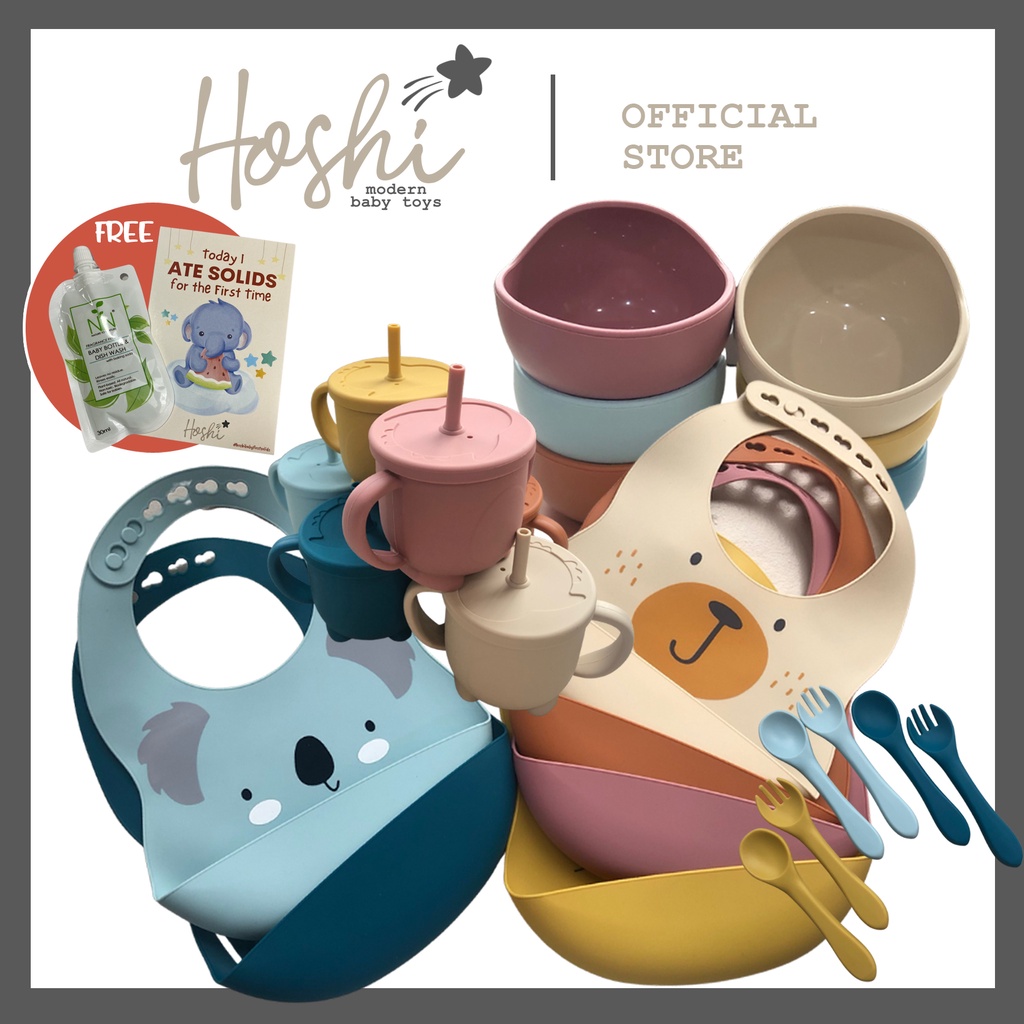 Hoshi Baby 5pc Animal Design Silicone Feeding Set, 100% Food Grade ...