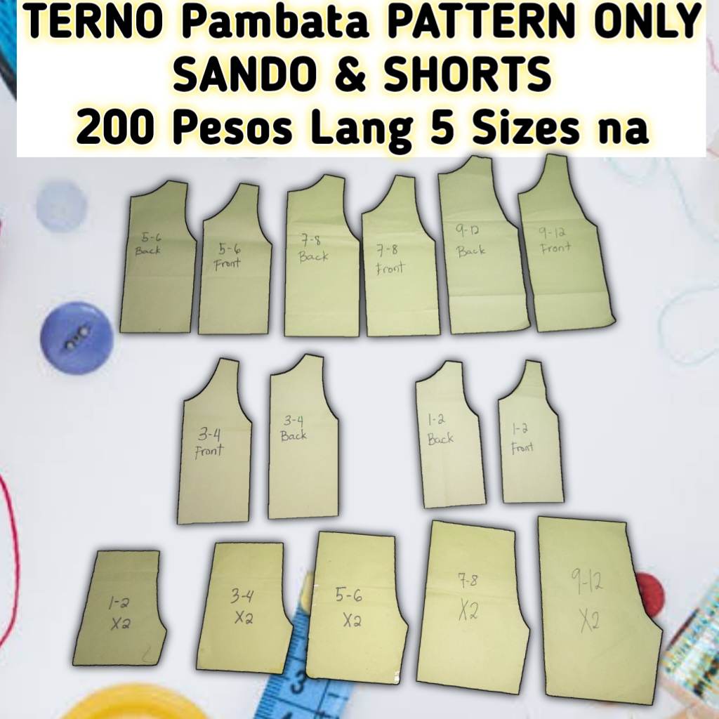 Kids Sando and Short TERNO Pattern UNISEX 5 sizes 1 to 12 yrs old for ...