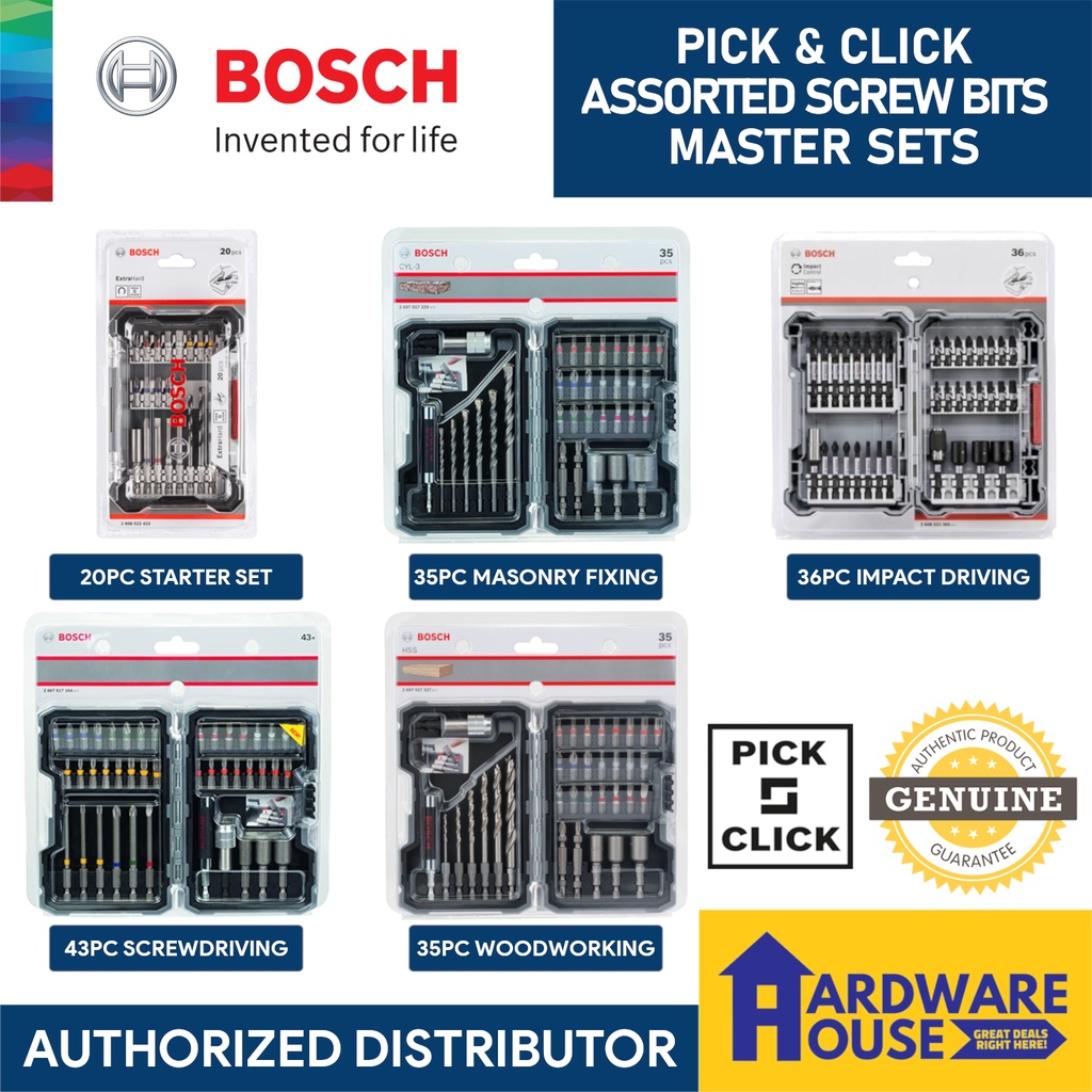 ORIGINAL BOSCH Pick and Click Screwdriver OR Impact Box Bit Choose Set ...
