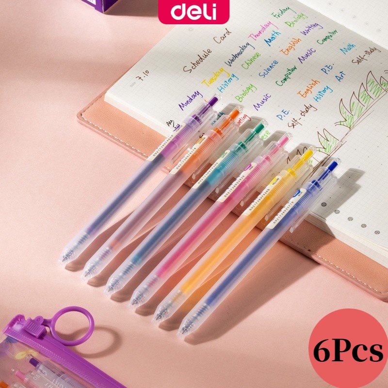 Deli 6Pcs/Set Color Gel Pen 0.5mm Press Colored Gel Pen Color Marker ...