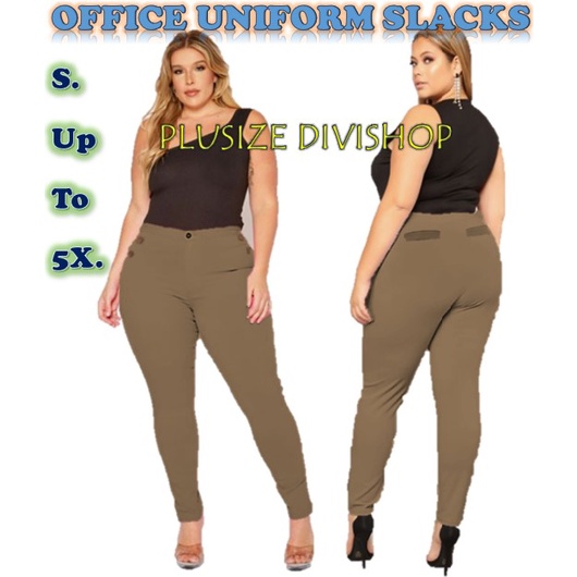 BEIGE Plussize Straight Cut Office Slacks Pants Strechable W/No Belt ...
