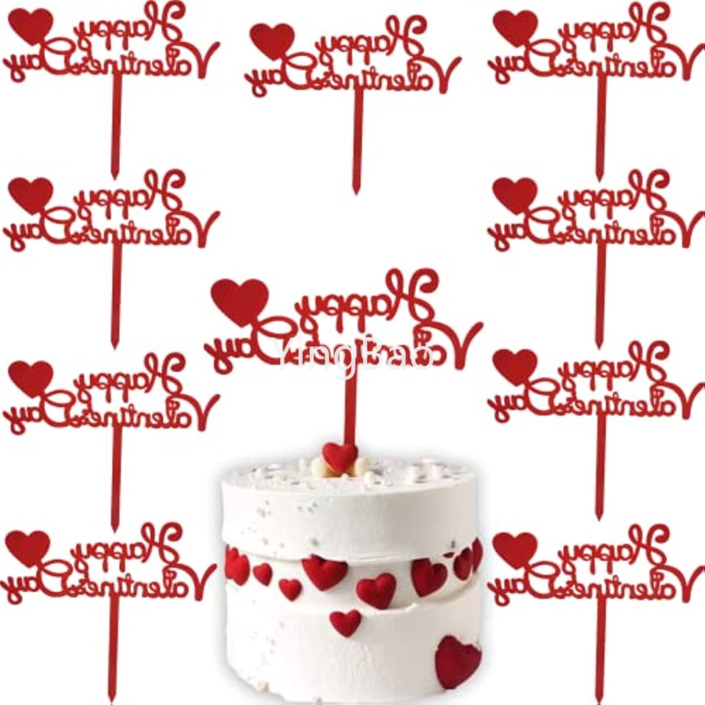 10 PCS Red Happy Valentine's Day Cake Topper Love Heart Shape Cake ...
