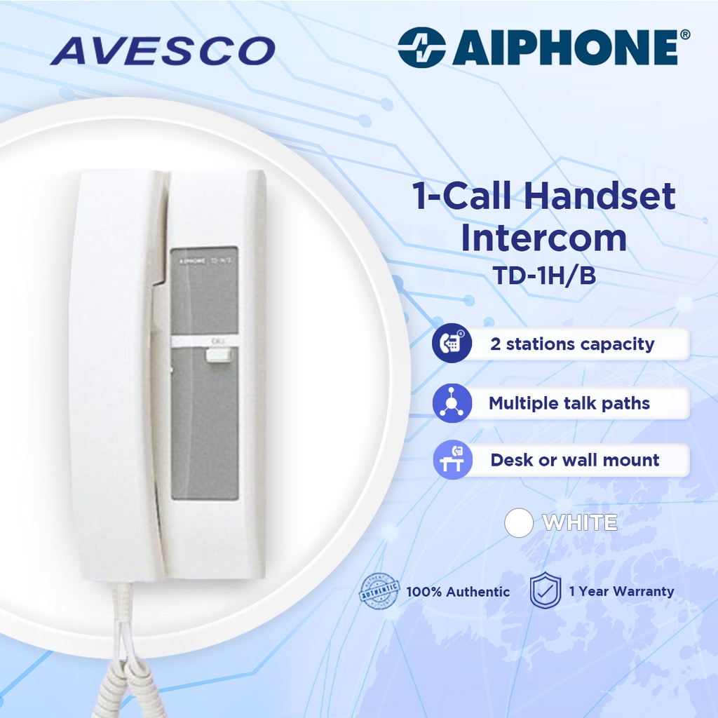 Aiphone | 1-Call Handset Intercom | TD-1H/B | Station-select break-in ...