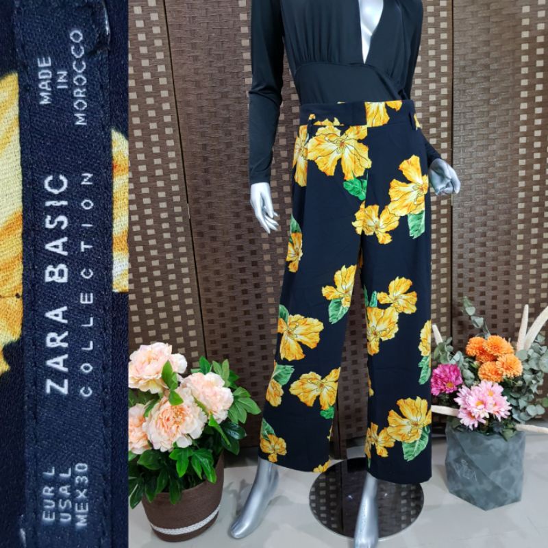 Zara Basic black floral trouser/pants | Shopee Philippines