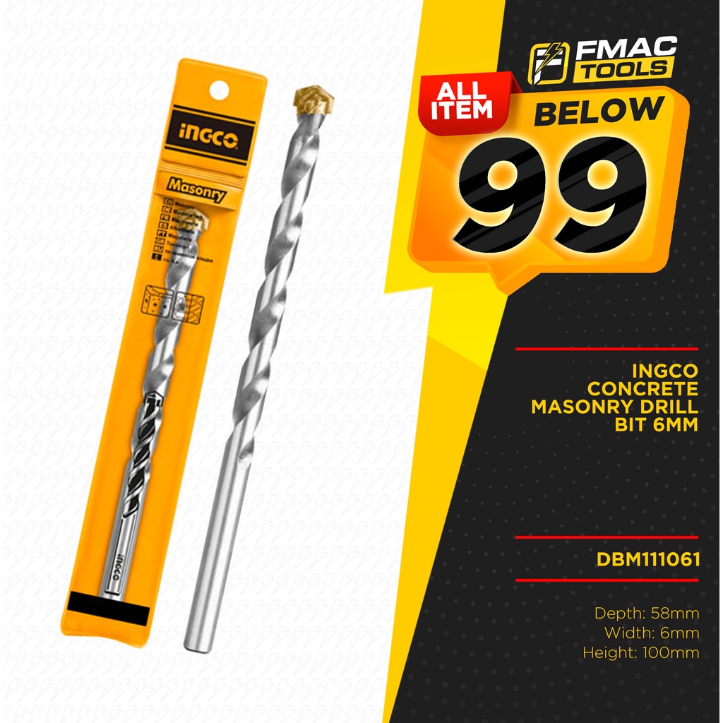 INGCO Concrete Masonry Drill Bit 6mm DBM111061 FMAC TOOLS | Shopee ...