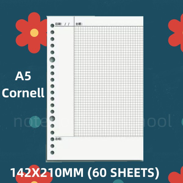 20/26 holes Loose-leaf Binder 60 Sheets Grid Line Refillable ...