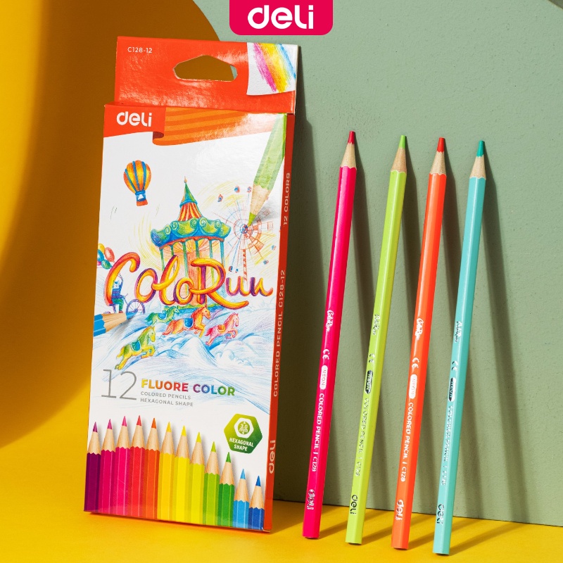 Deli 12Pcs Color Pencils Set Wood-Free Art Painting Colored Pencil ...