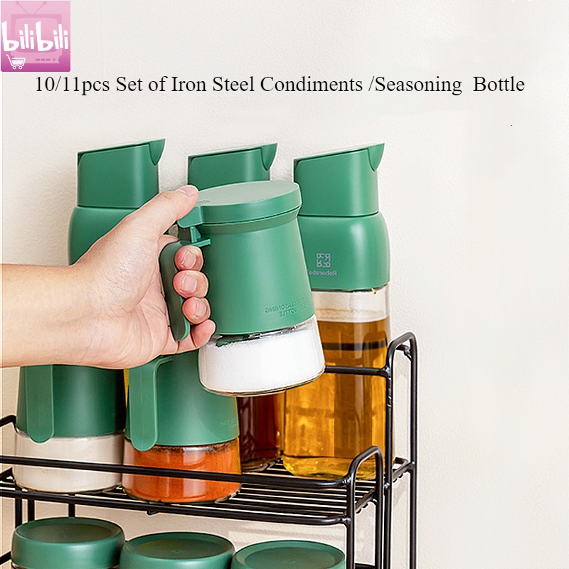 10/11pcs Set Iron Steel Rack Condiments Seasoning Set Seasoning Bottle ...