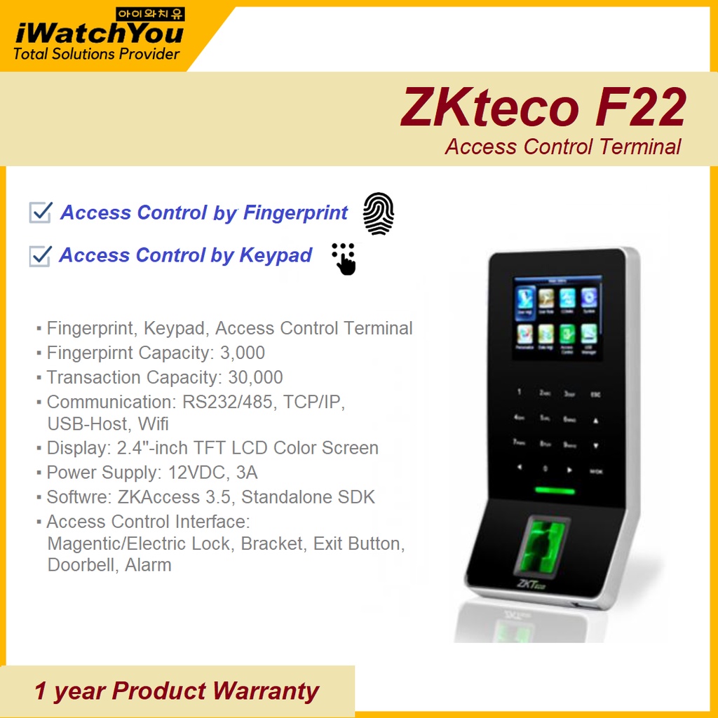 Fingerprint, Keypad, Access Control Terminal ZKTECO F22 - Easy Staff Information Registration ...