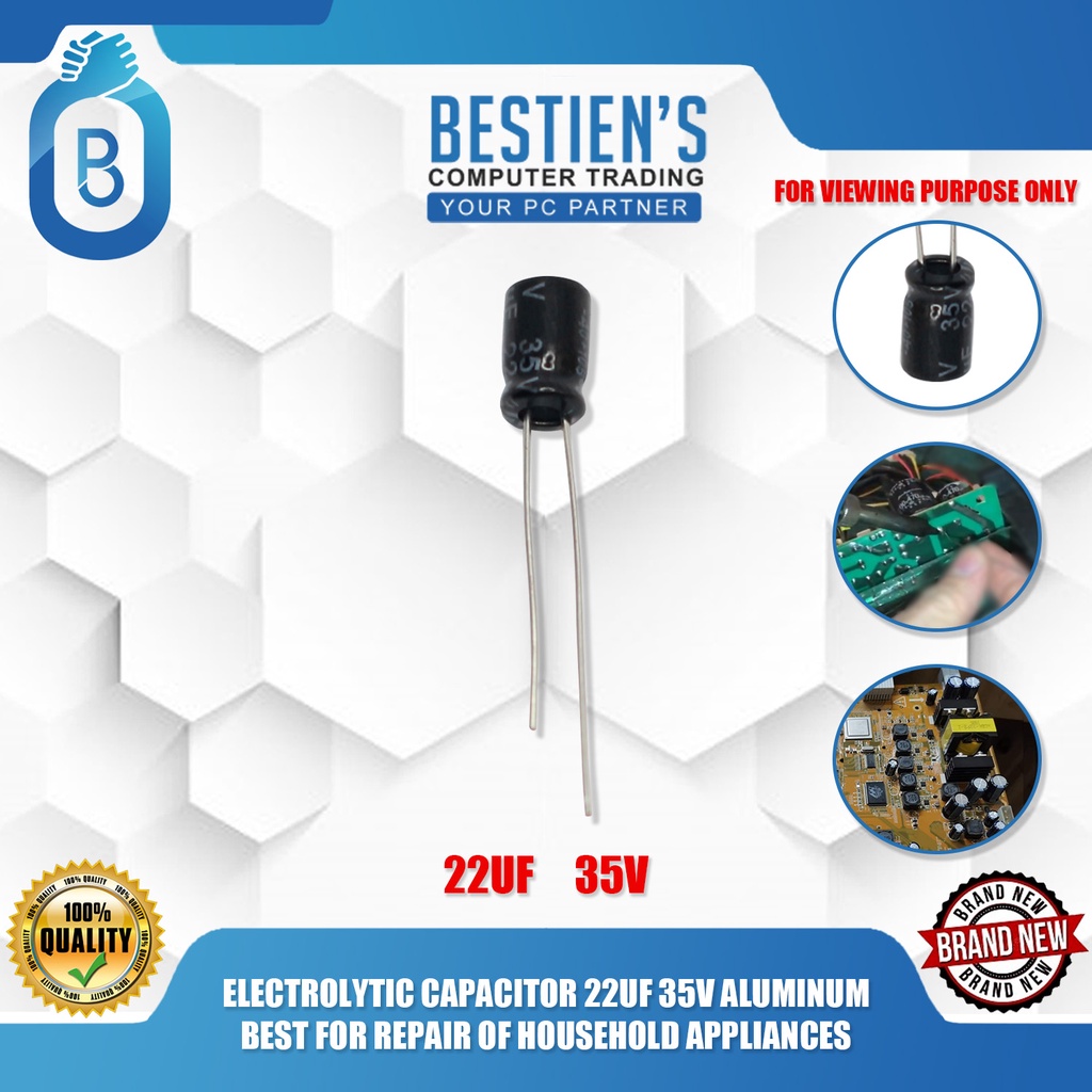 ELECTROLYTIC CAPACITOR 22UF 35V ALUMINUM, BEST FOR REPAIR OF HOUSEHOLD ...