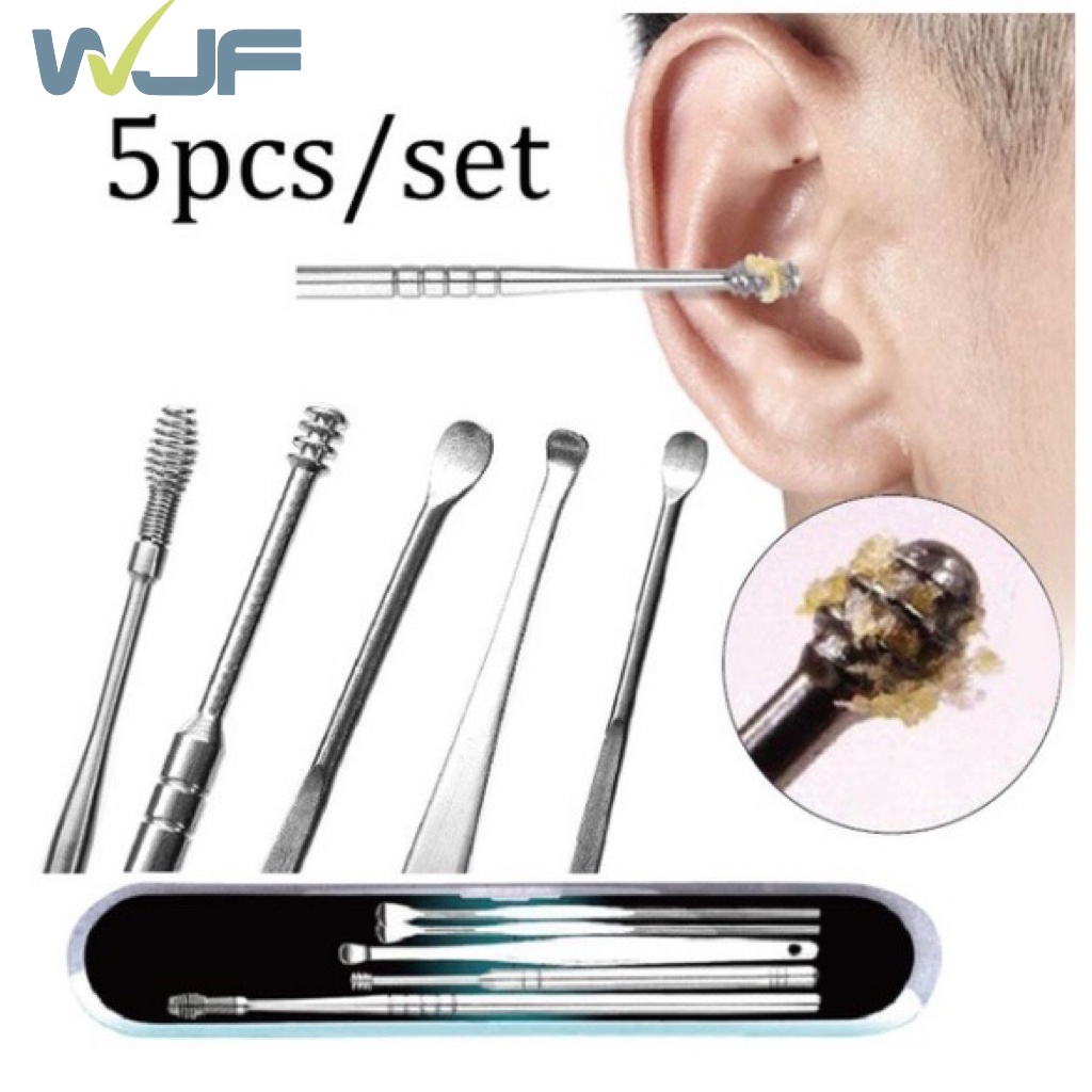 5 Pcs/Set Unisex Stainless Steel Spiral Ear Pick Spoon Ear Wax Removal ...