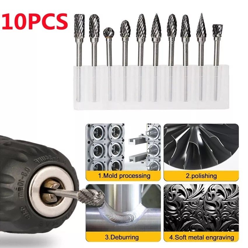 10PCS Long Tungsten Carbide Burr 6x3mm Mata Rotary Porting Tool Wood ...