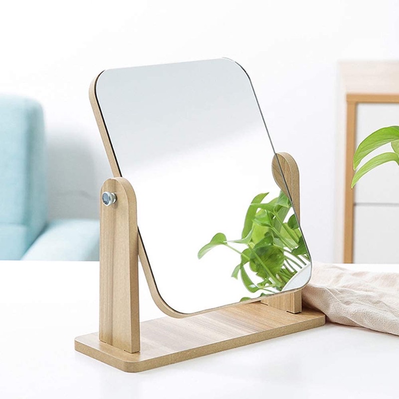 Small Wooden Mirror 360 Degree Portable Adjustable Table Desk Mirror ...
