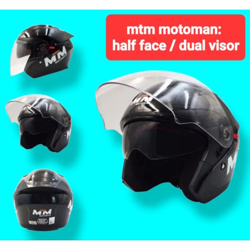 HELMET MTM MOTOMAN - HALF FACE / DUAL VISOR [MATTE BLACK] | Shopee Philippines