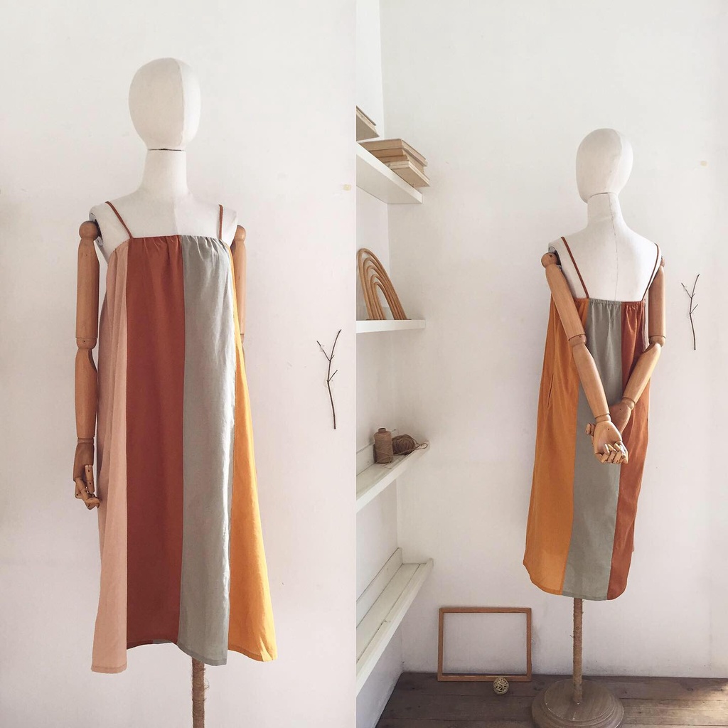 1749/7 Linen Strappy Midi Dress in Colorblock | Shopee Philippines