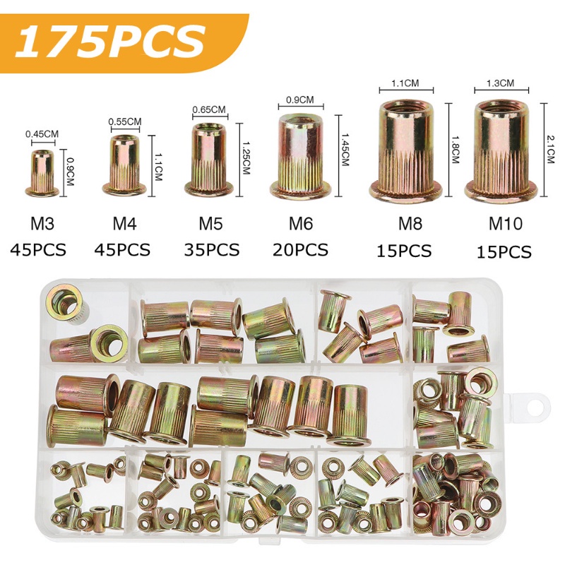 50pcs M3-M12 Rivnut Steel Rivet Nut Insert Rivets Multi Size Flat Head Rivet Nut Set Threaded ...