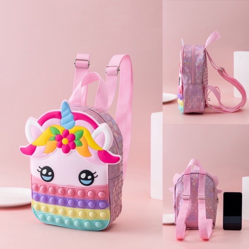 Unicorn Backpack for Girls pop it bag for kids Large Pop It Fidget Toy ...